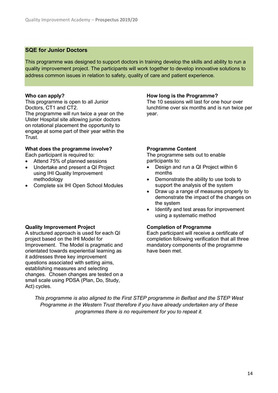 QIIC - Quality Improvement Academy - Prospectus