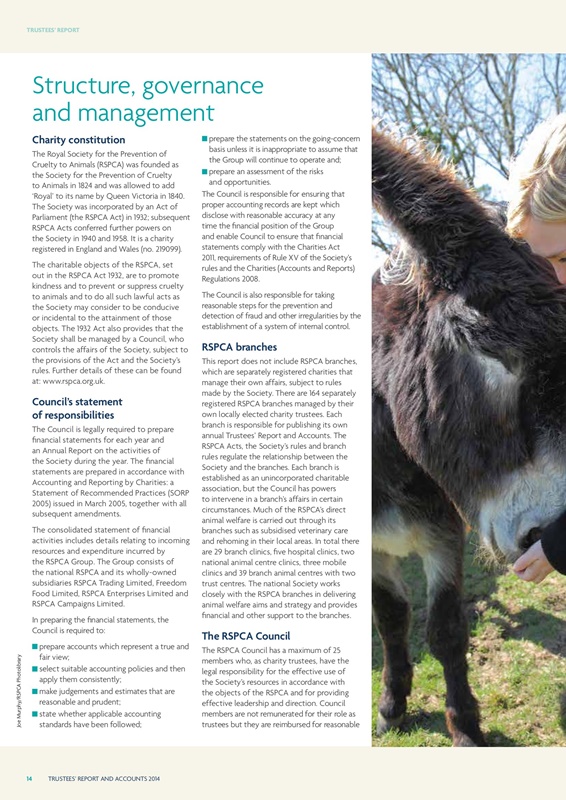 RSPCA Trustees' Report and Accounts 2014 - Issue 1
