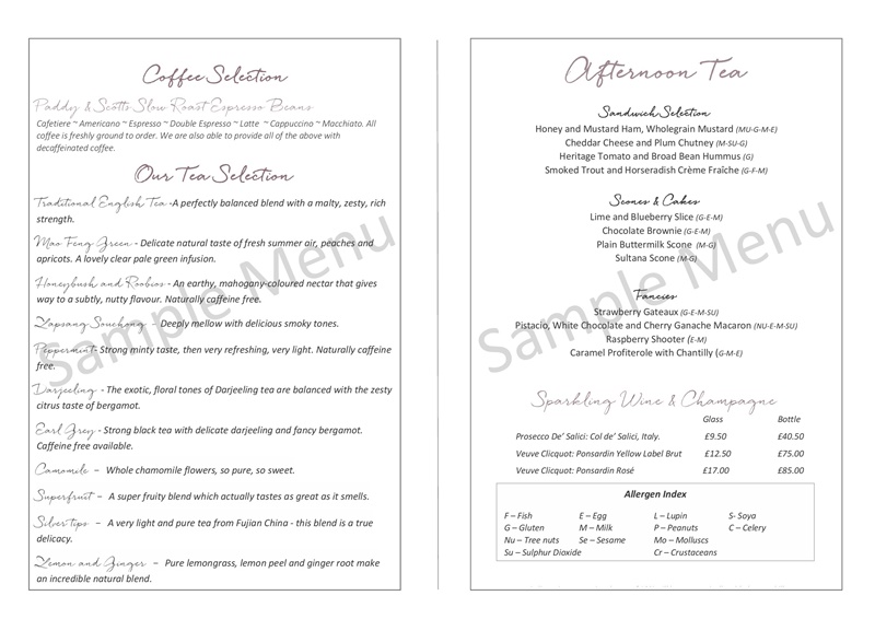 Brockencote Hall Hotel - Afternoon Tea Menu