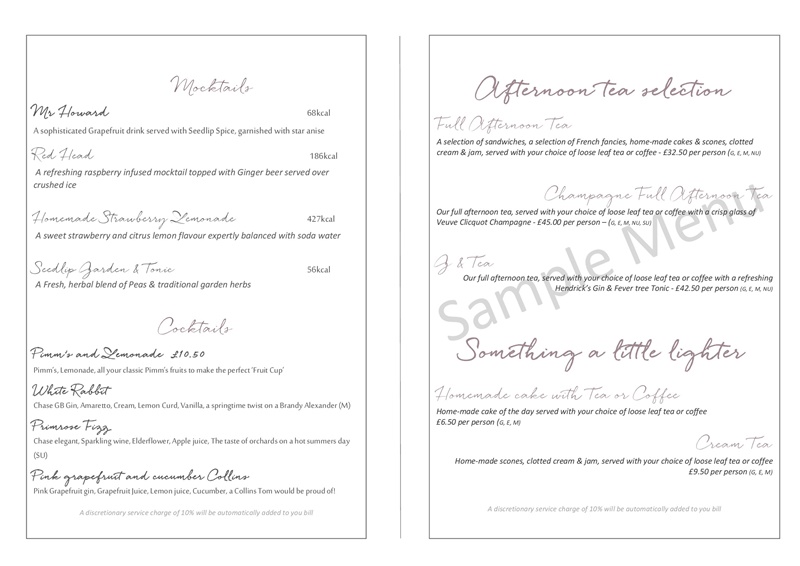 Brockencote Hall Hotel - Afternoon Tea Menu