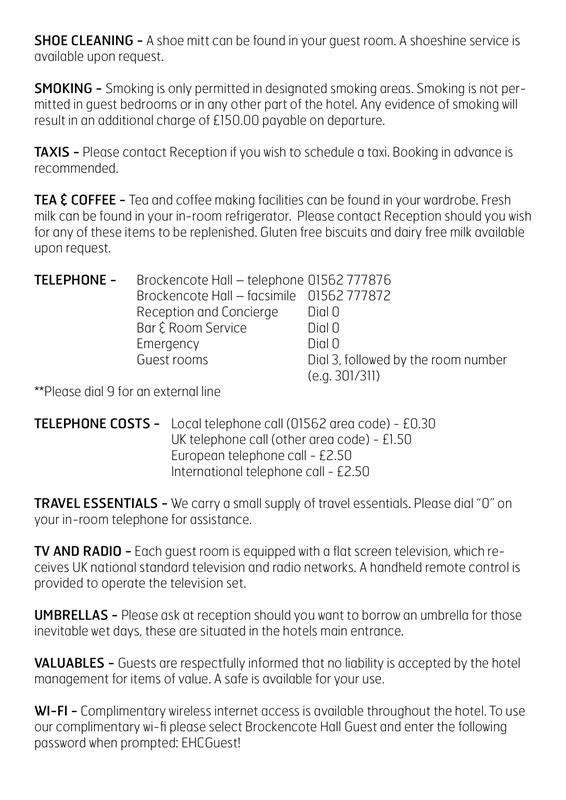 Brockencote Hall Hotel - Room Compendium