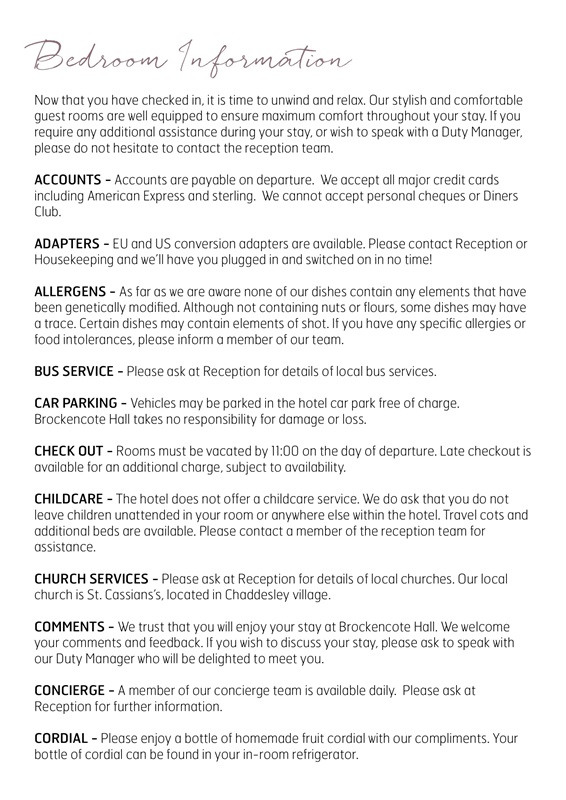 Brockencote Hall Hotel - Room Compendium