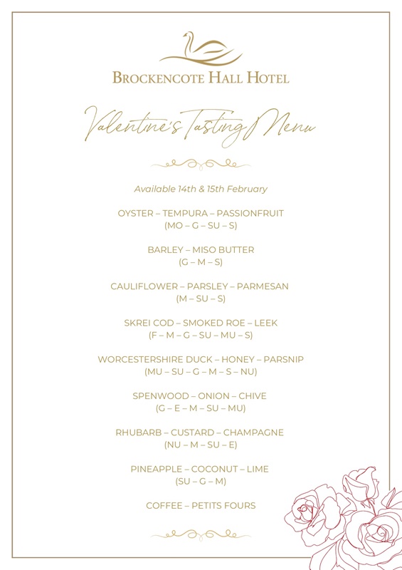 Brockencote Hall Hotel - Valentine's Menu