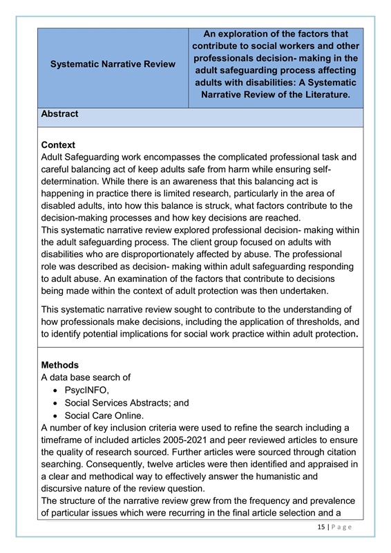 Systematic Narrative Reviews Abstracts 2021 - 1
