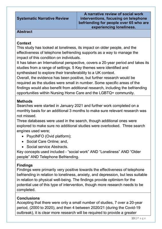 Systematic Narrative Reviews Abstracts 2021 - 1