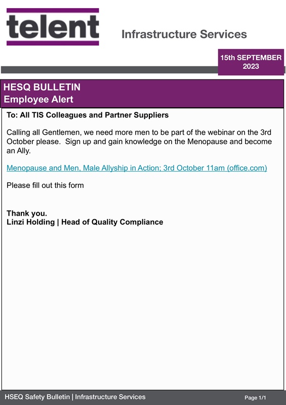 HSEQ Safety Bulletin - Employee Alert