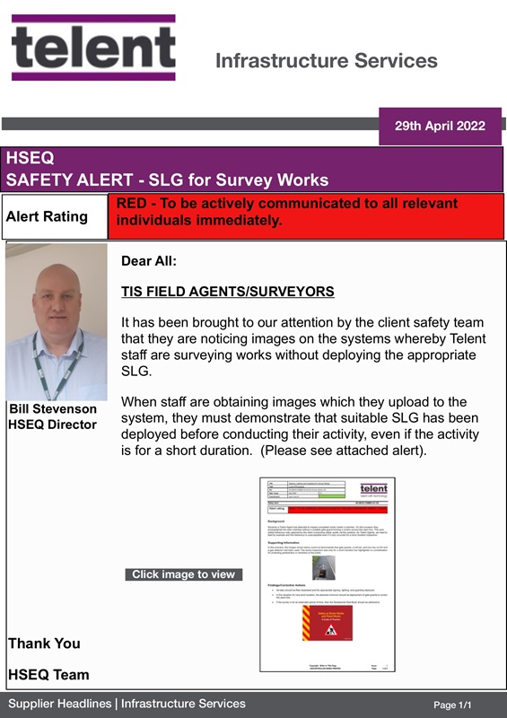 HSEQ Safety Bulletin - Safety Alert - Survey Works