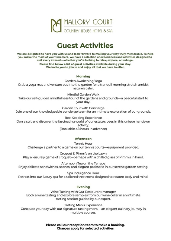 Mallory Court Hotel - Room Compendium