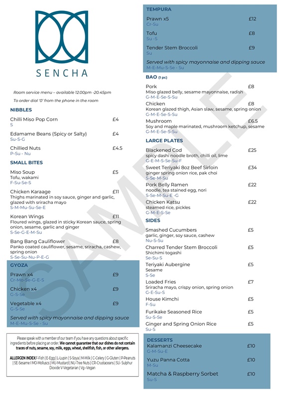 Mallory Court Hotel - Sencha Sample Menu
