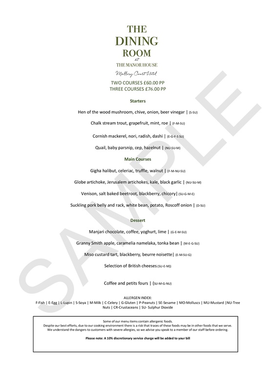 Mallory Court Hotel - Tastes of the Season menu