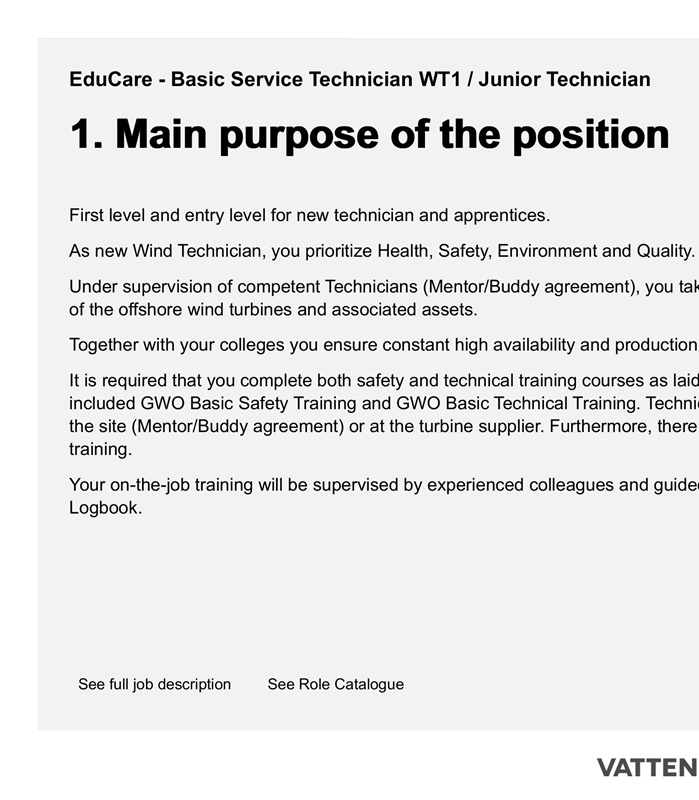 Operations Job Descriptions - Technicians levels
