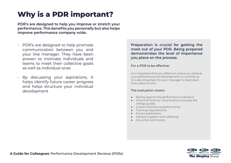 Shepley PDR Weekly Colleague Guide - PDR Weekly Colleague Guide