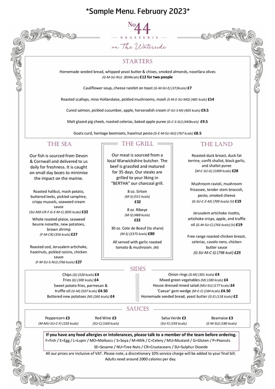 The Arden Hotel - A la carte menu 2023