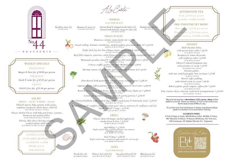 The Arden Hotel - A la carte menu 2023