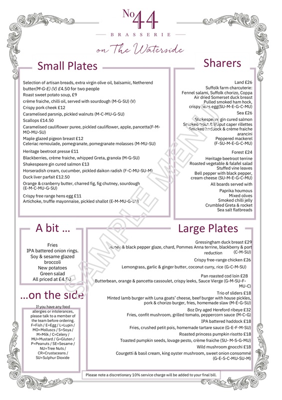 The Arden Hotel - A la carte menu 2023