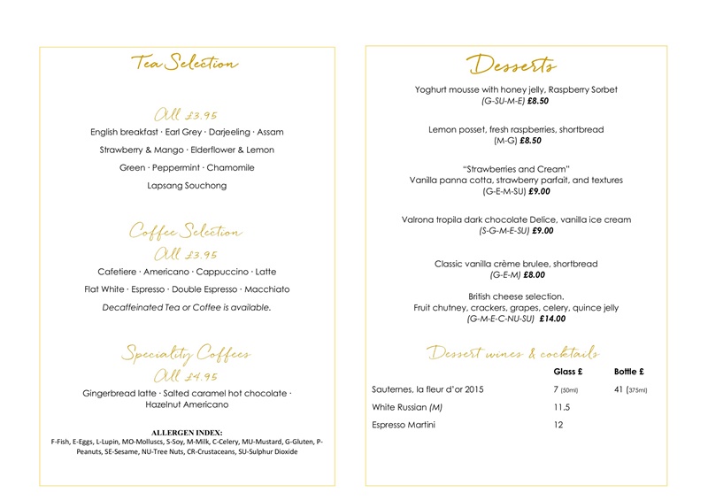 The Arden Hotel - Dessert Menu