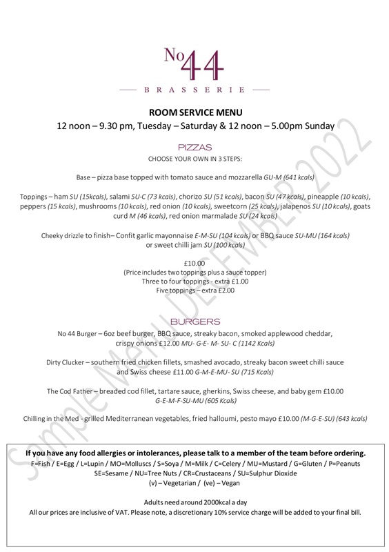 The Arden Hotel - Lounge and Room Service Menu