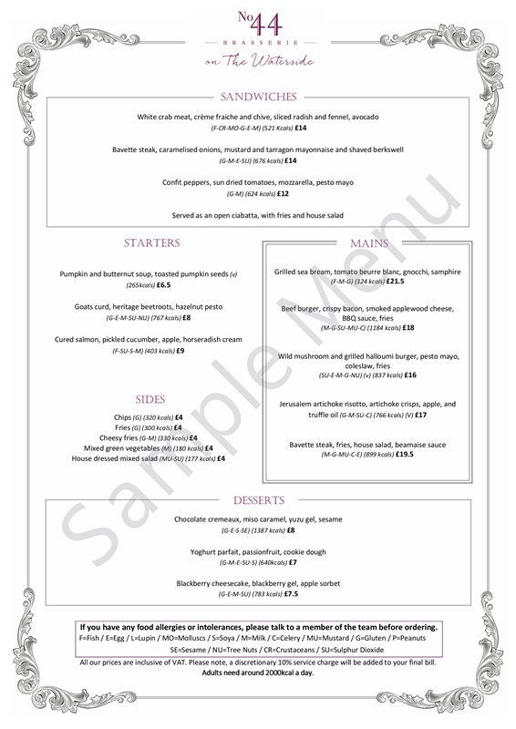 The Arden Hotel - Lunch Sample menu