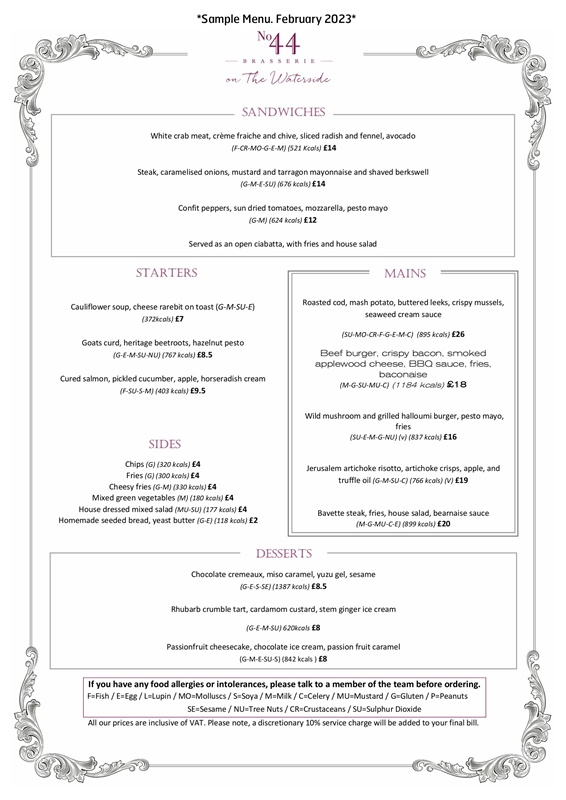 The Arden Hotel - Lunch Sample menu