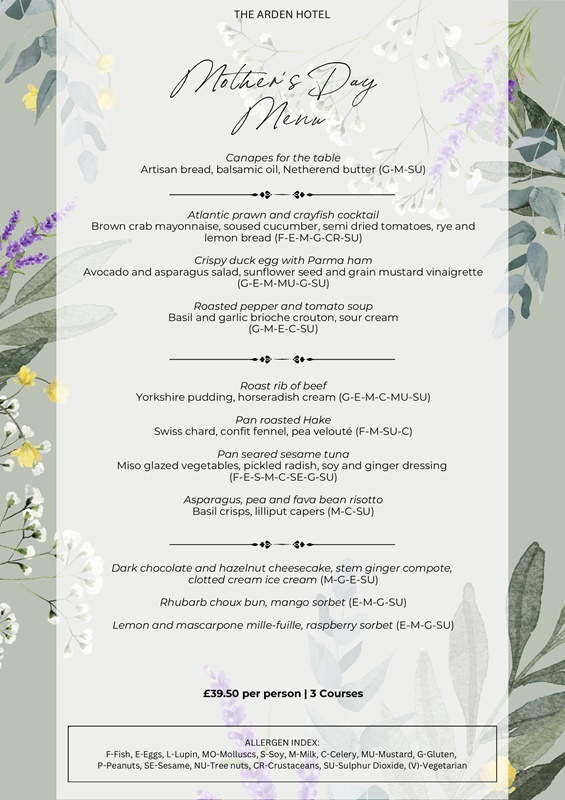 The Arden Hotel - Mother's Day menu