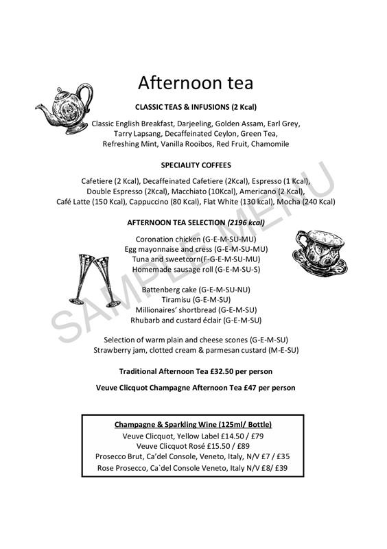 The Greenway Hotel - afternoon tea sample menu