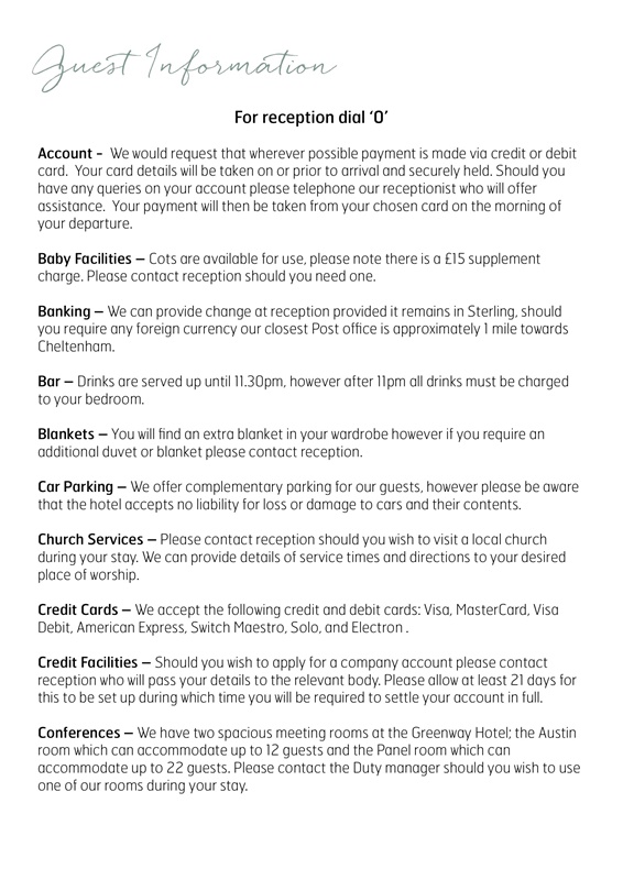 The Greenway Hotel - Room Compendium