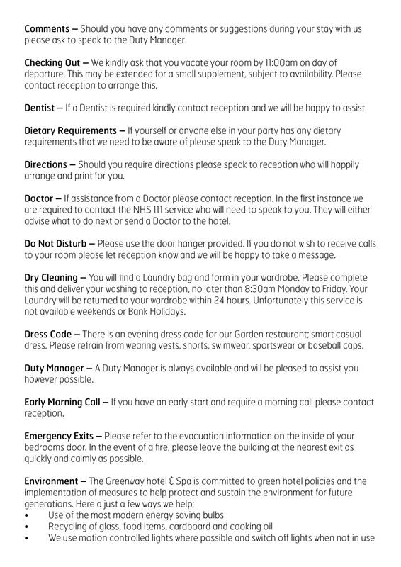 The Greenway Hotel - Room Compendium