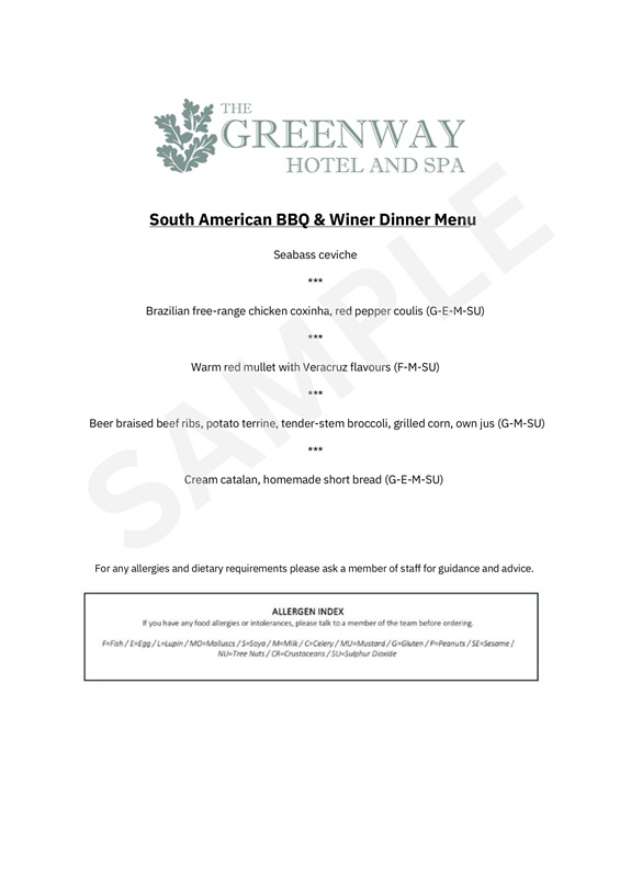 The Greenway Hotel - South American BBQ and dinner menu