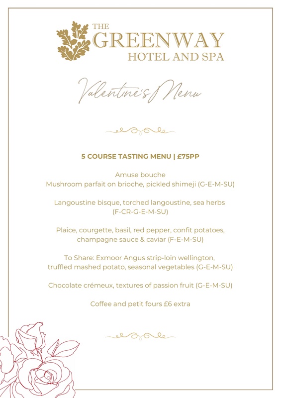 The Greenway Hotel - valentines menu