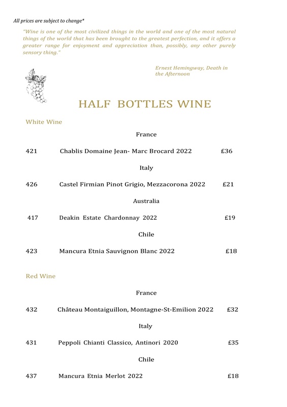 The Greenway Hotel - Wine List