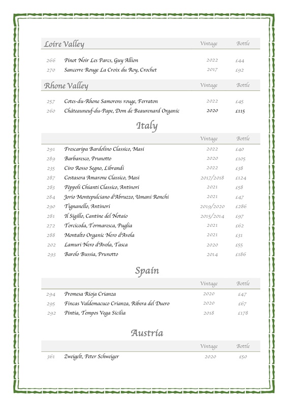 The Greenway Hotel - Wine List